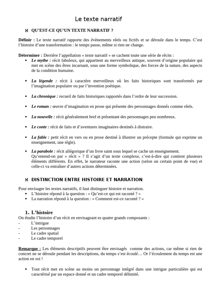 Comprendre le texte narratif : définitions et éléments | PDF ...
