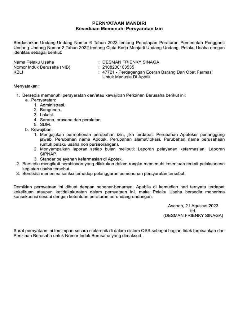 Pernyataan Mandiri | PDF