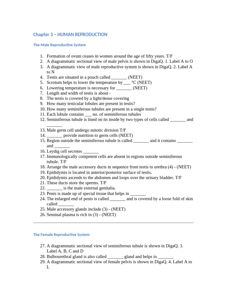 NEET Human Reproduction Questions | PDF | Menstrual Cycle | Testicle