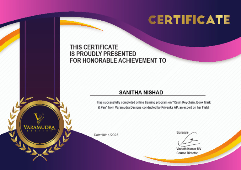 Certificate - Sanitha Nishad | PDF