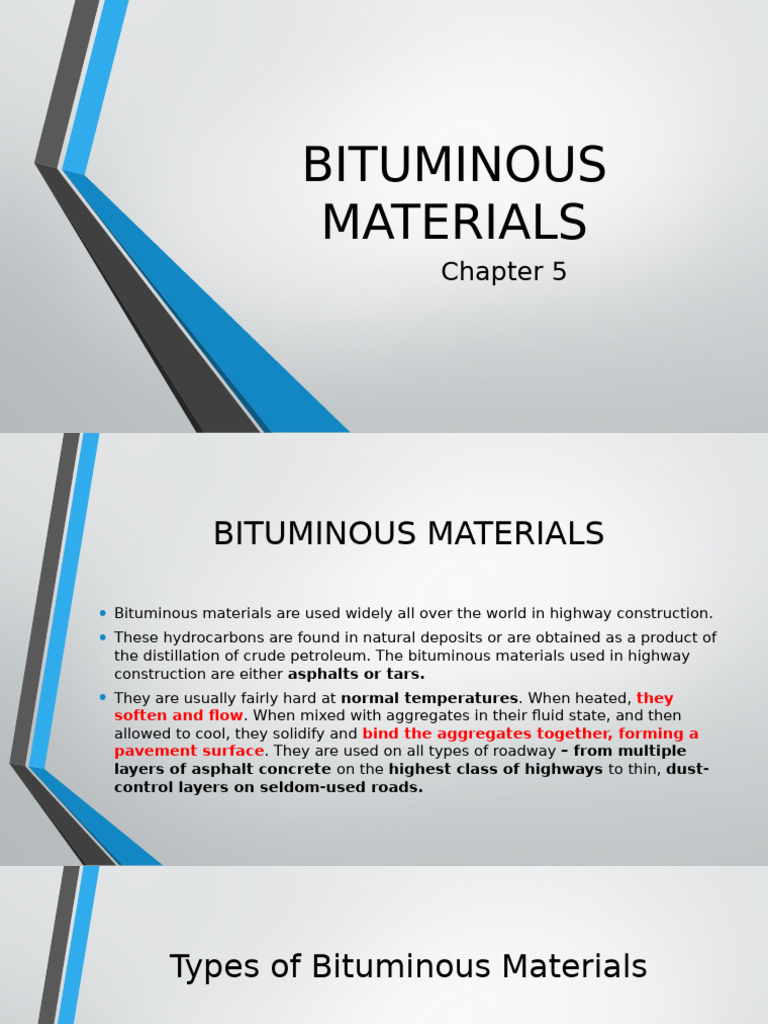 Chapter 5 Bitiminous Materials-1 | PDF | Petroleum | Road Surface