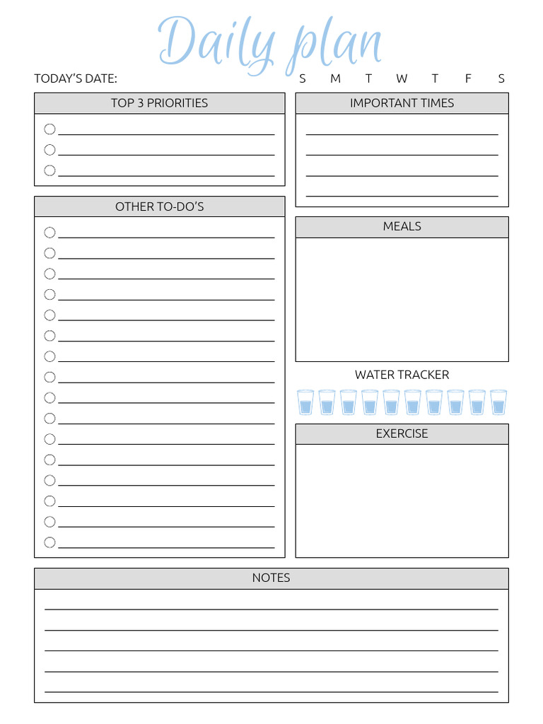Daily Planner Template for Productivity | PDF