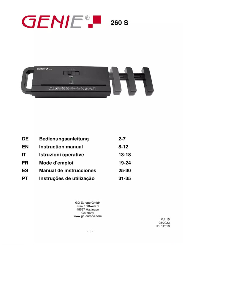 Manual - Destructura Genie 260 S | PDF | Residuos | Papel