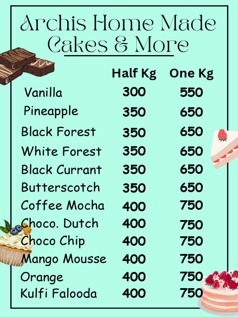Archis Homemade Cakes & Desserts Menu | PDF