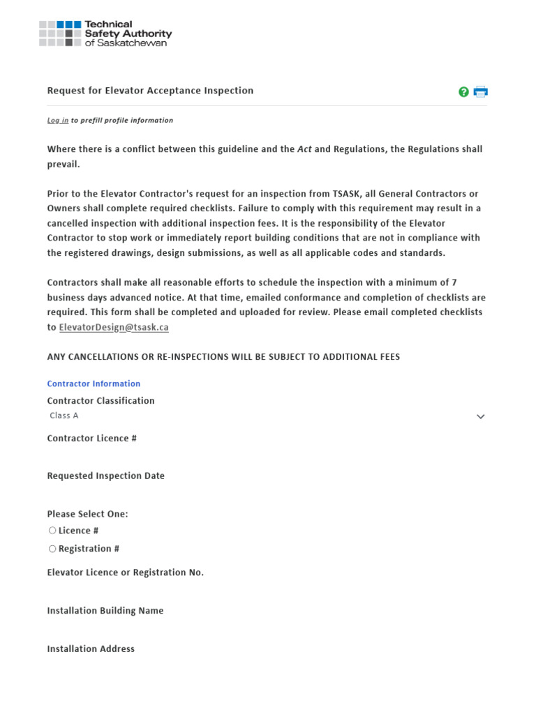 Request For Elevator Acceptance Inspection - TSask Forms | PDF | Elevator