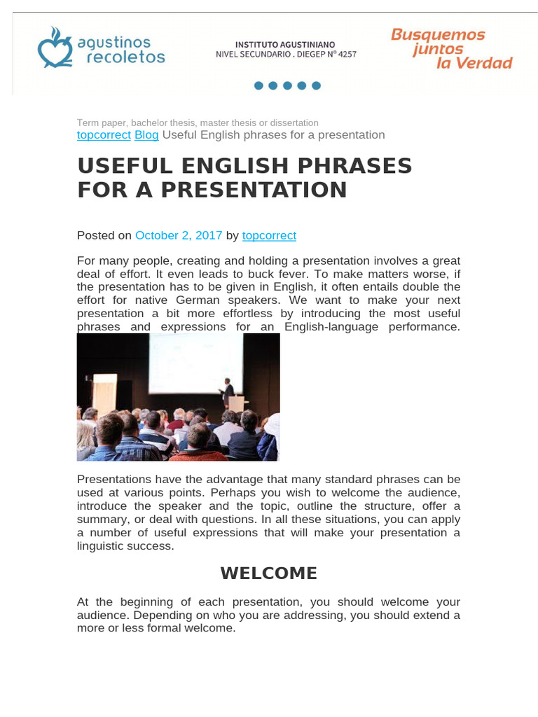 Useful English Phrases For A Presentation | PDF | Question | Chart