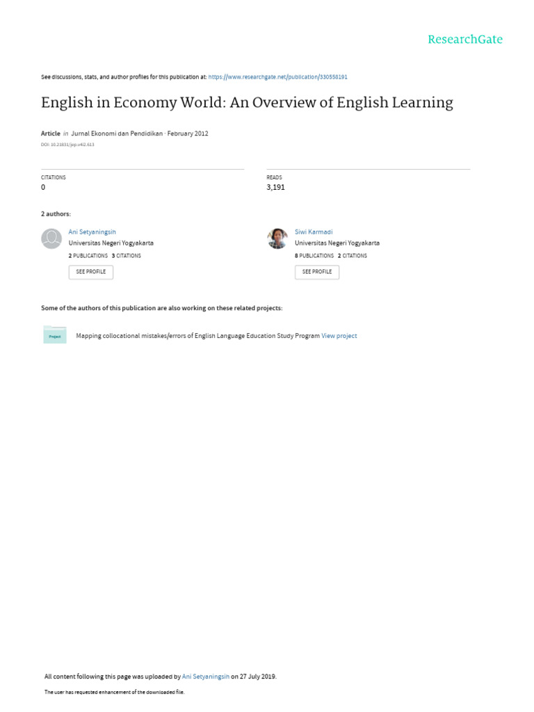 English in Economy World An Overview of English Le | PDF | English As A ...