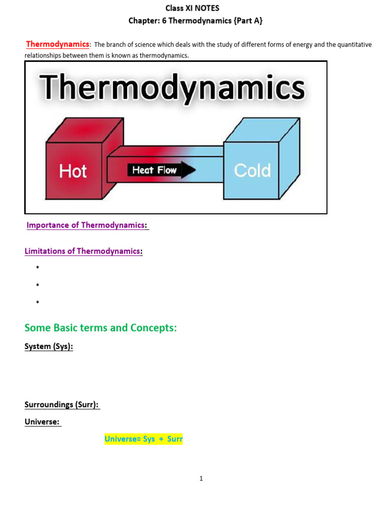 Thermodynamics Concepts for Class XI | PDF | Heat | Gibbs Free Energy