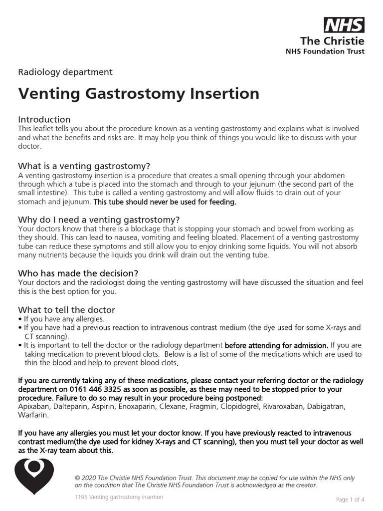 1195 Venting Gastrostomy Insertion XRD May 2020 | PDF | Radiology | Nausea
