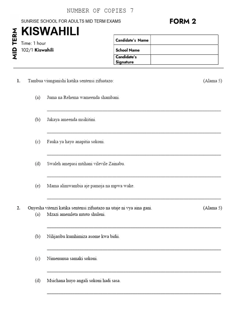 Kiswahili Form 2 | PDF