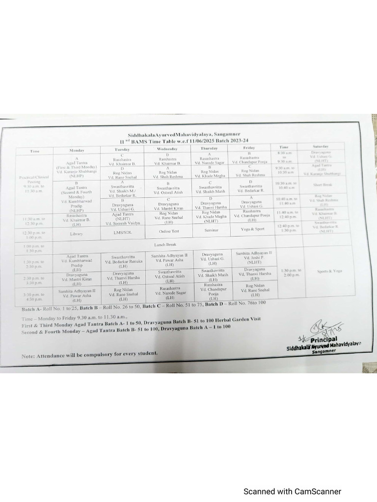Secondary 23 - 24 Batch Time Table - 2 | PDF