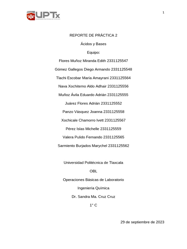 OBL PRACTICA 2 Borrador-1 | PDF | Ph | Compuestos químicos