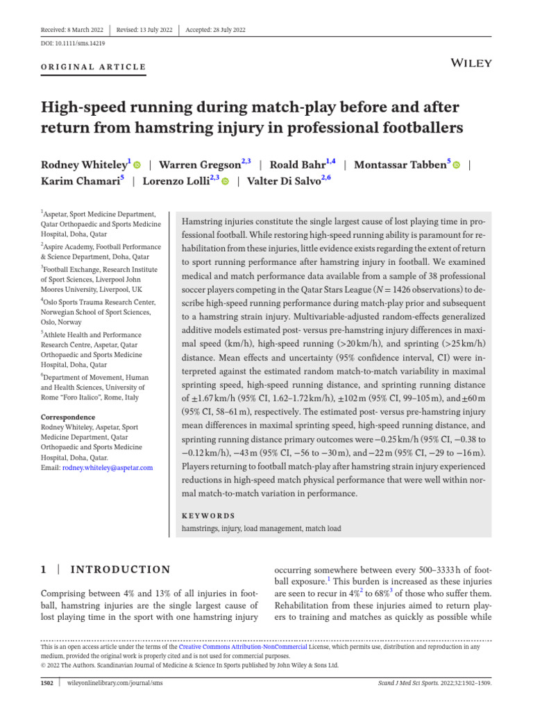 2022 - High-Speed Running During Match-Play Before and After Return ...