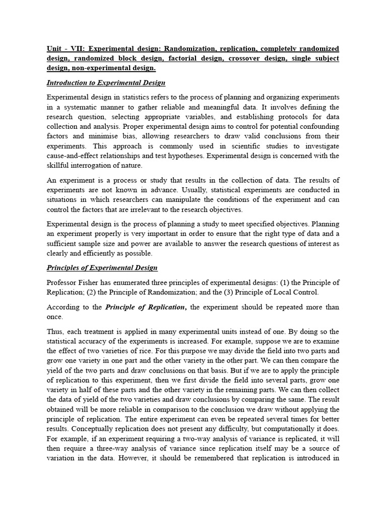 Unit 7 Experimental Design Stats | PDF | Experiment | Design Of Experiments