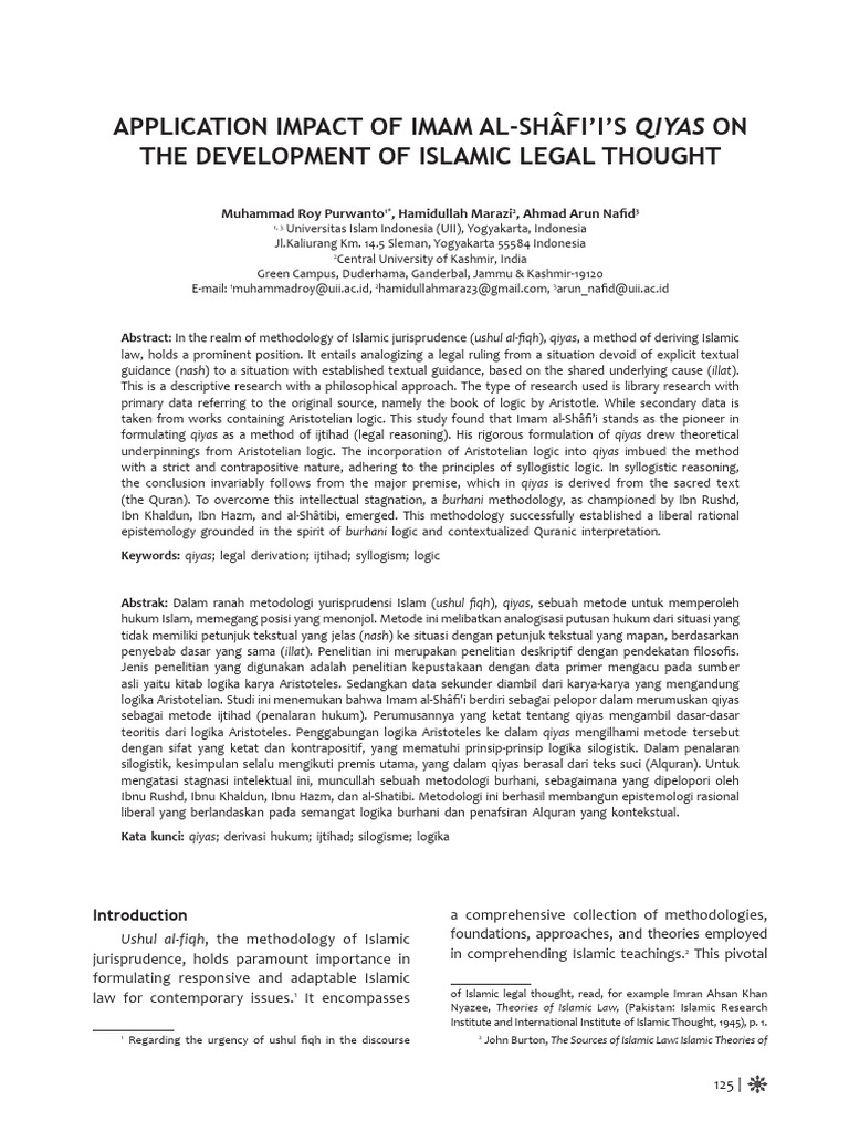 Application Impact of Imam Al-Shafiis Qiyas On T | PDF | Sharia | Quran