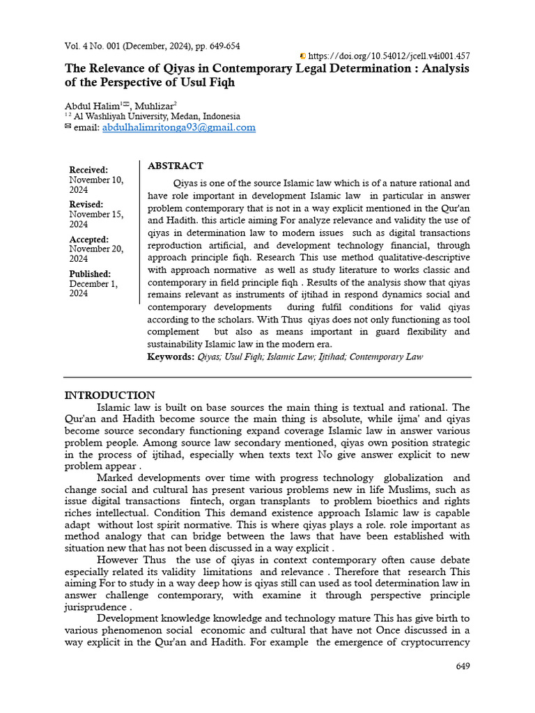 Relevance of Qiyas in Modern Islamic Law | PDF | Sharia | Fatwa