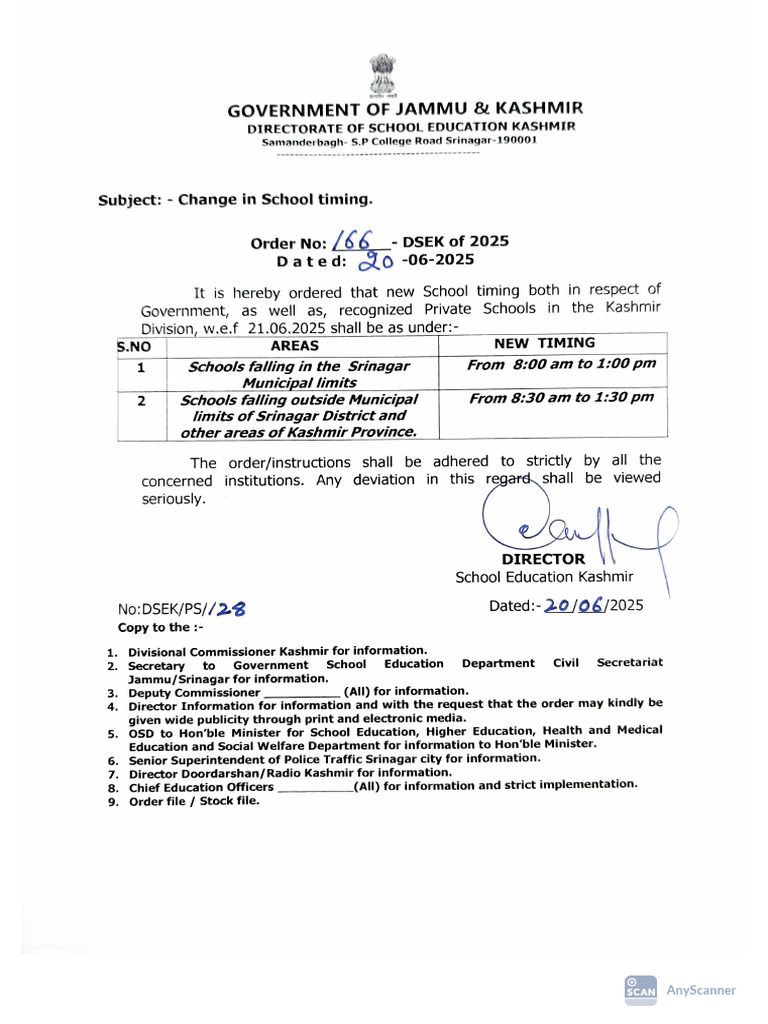 Change in School Timing | PDF