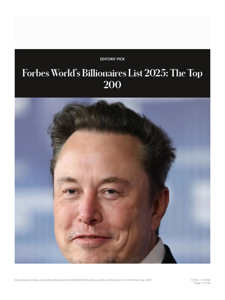 Forbes World's Billionaires List 2025 - The Top 200 | PDF