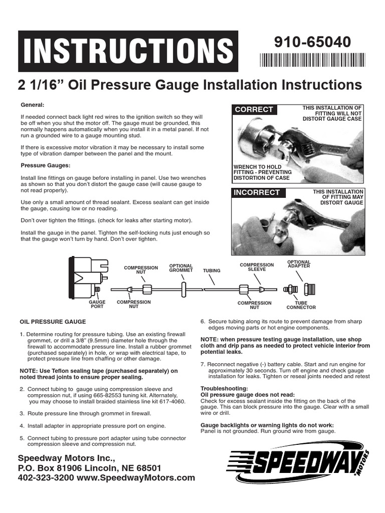 Mechanical Oil Pressure Gauge Installation Instructions | PDF | Pipe (Fluid Conveyance ...