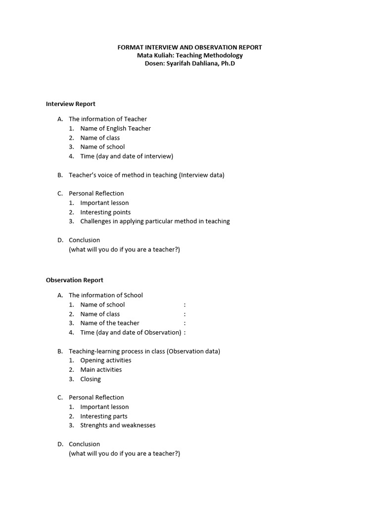 Format Interview and Observation Report - New | PDF