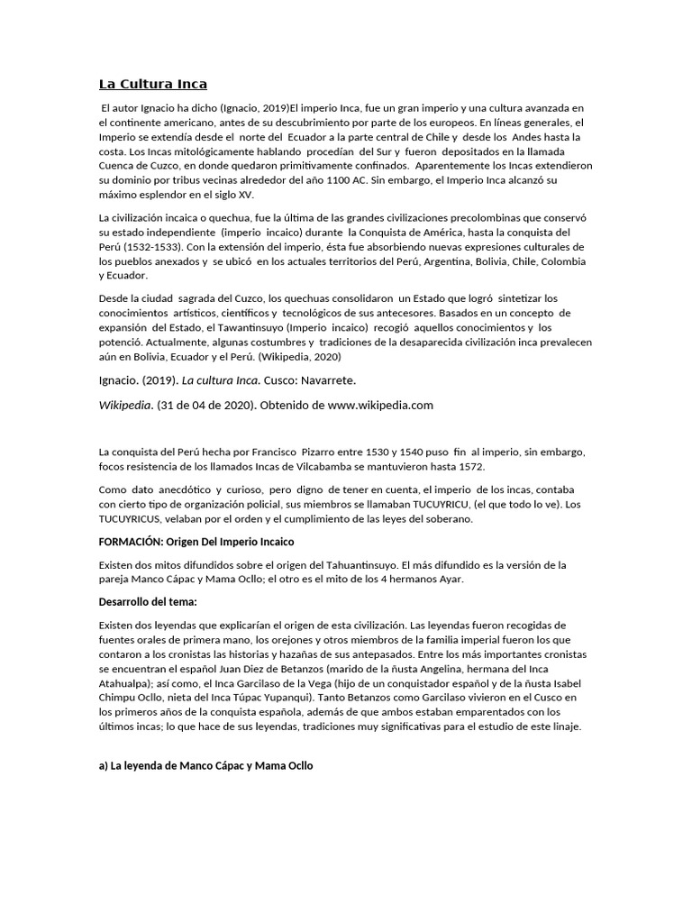 Cultura y organización del Imperio Inca | PDF | Imperio Inca