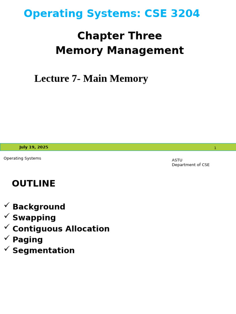 Lecture 7 Main Memory Final Pdf Operating System Computer Memory