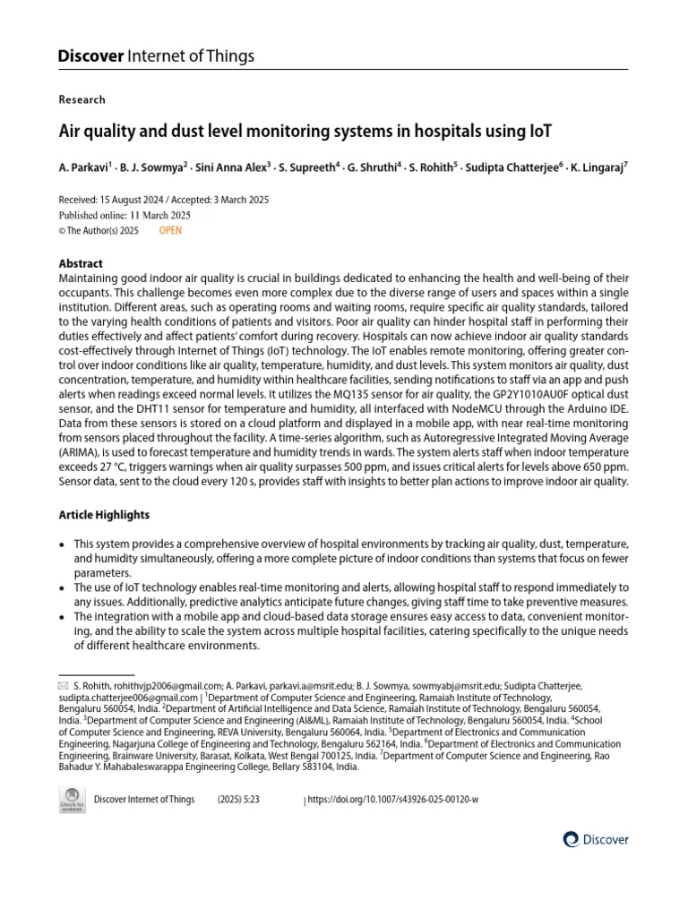 Air Quality and Dust Level Monitoring Systems in Hospitals Using IoT ...