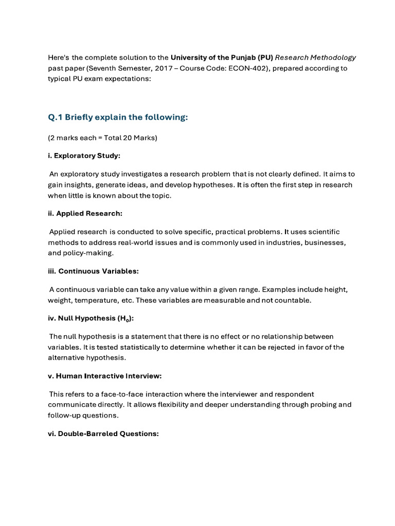 Research Methods Past Paper Solved | PDF