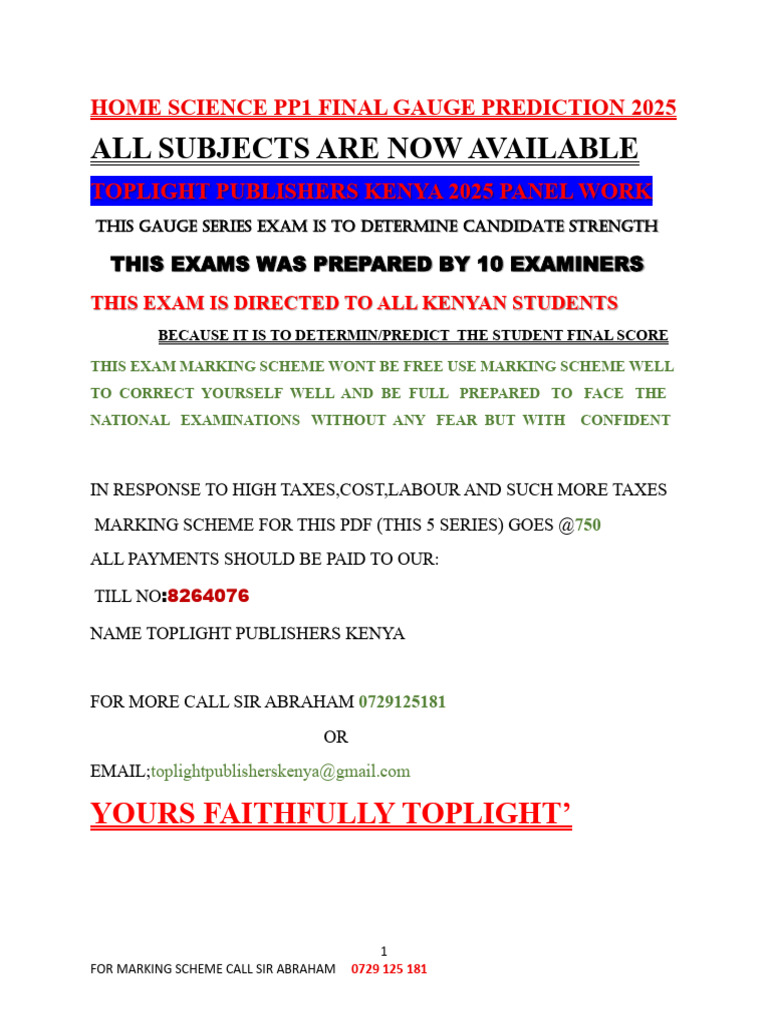 Home Science Pp1 Final Gauge Prediction 2025 | PDF