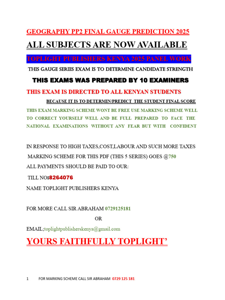 KCSE 2025 Geography Paper 2 Predictions | PDF | Kenya | Agriculture