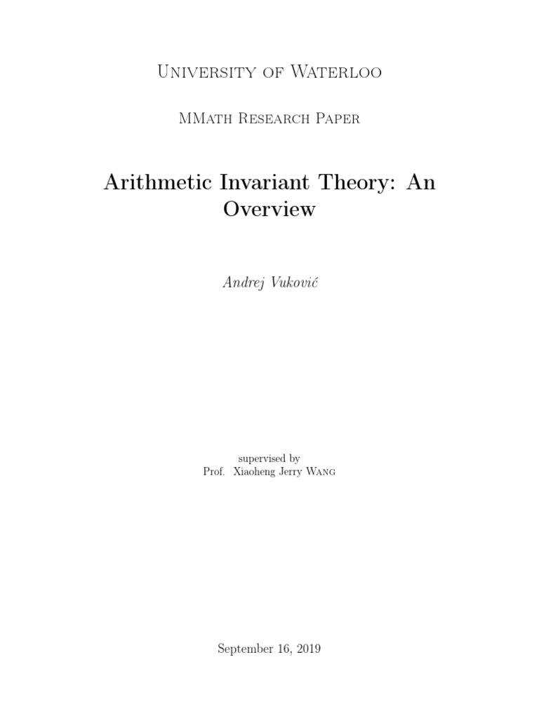 Vuković Arithmetic Invariant Theory | PDF | Group (Mathematics) | Field (Mathematics)