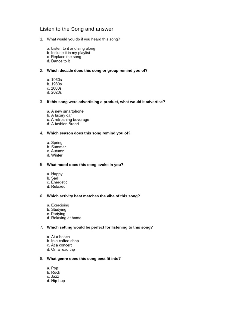Listen To The Song and Answer | PDF