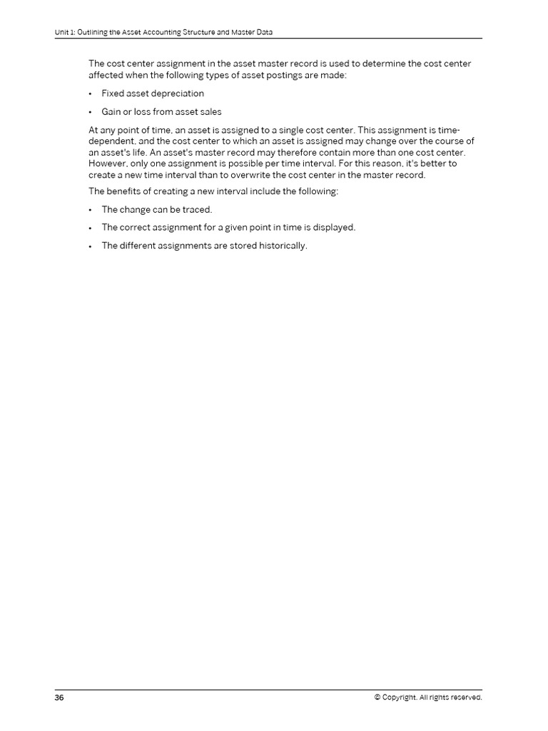 Cost Center Assignment in Asset Management | PDF