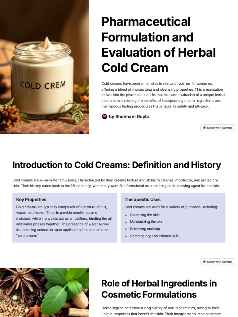 Pharmaceutical Formulation and Evaluation of Herbal Cold Cream | PDF ...