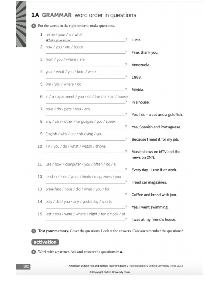 PG3. Question Forms Unit 1.1 | PDF