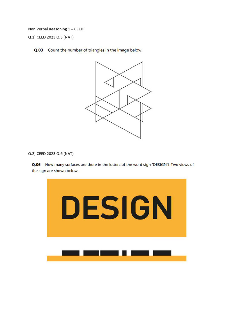 Non Verbal Reasoning - 1 (CEED) | PDF