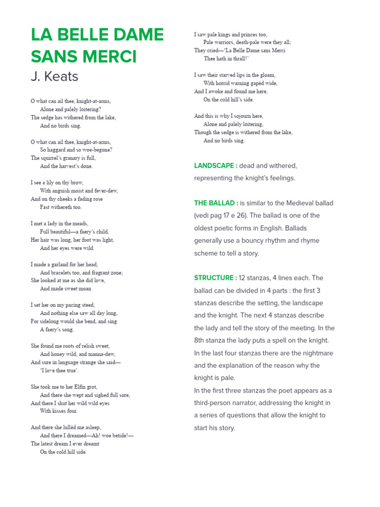 La Belle Dame Sans Merci | PDF | John Keats | Poetry