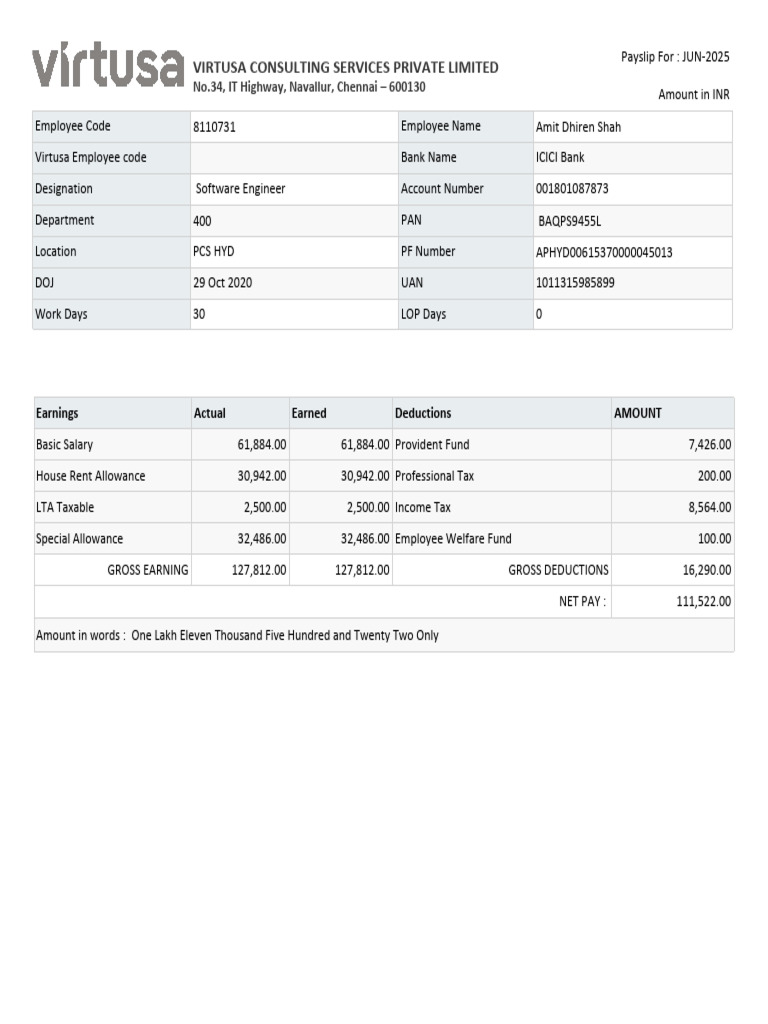 Payslip June 2025 Amit | PDF