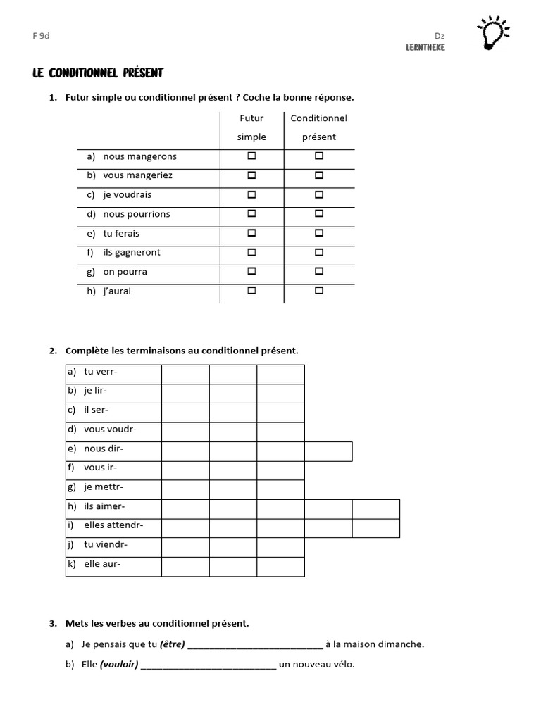 Exercices sur le conditionnel présent | PDF | Grammaire | Linguistique
