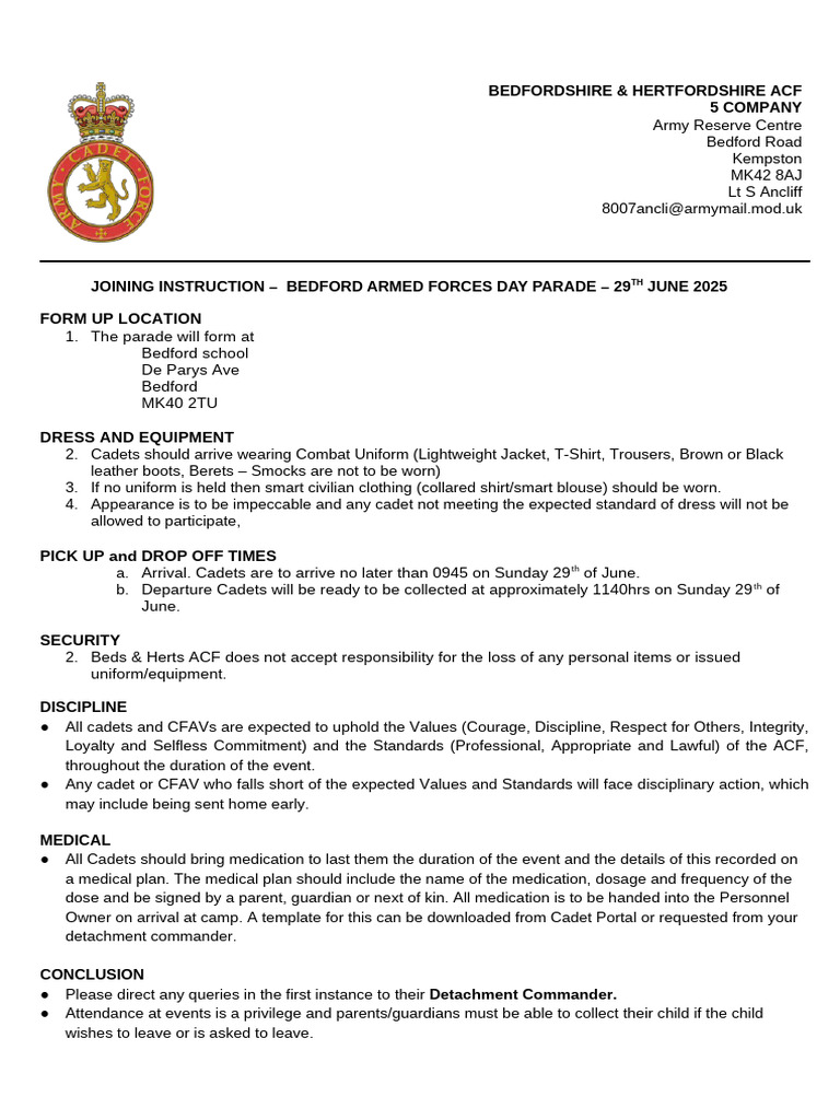 Bedford ACF Armed Forces Day Parade 2025 | PDF | Clothing | Uniforms