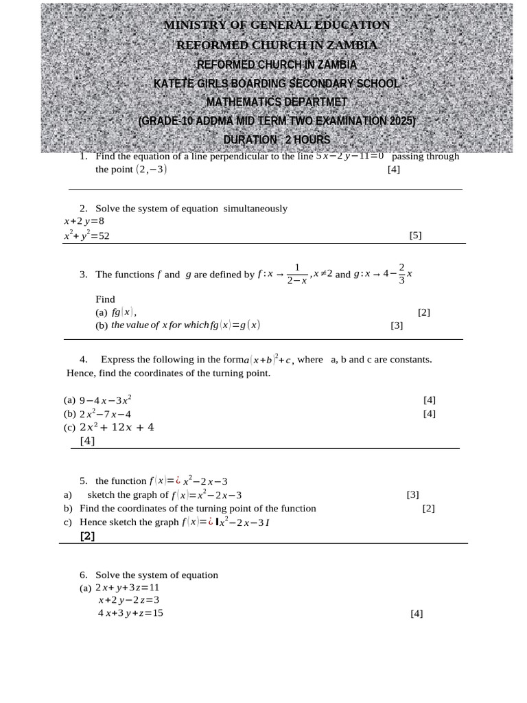 Grade 10 Mid Term 2 2025 Adma | PDF | Circle | Equations