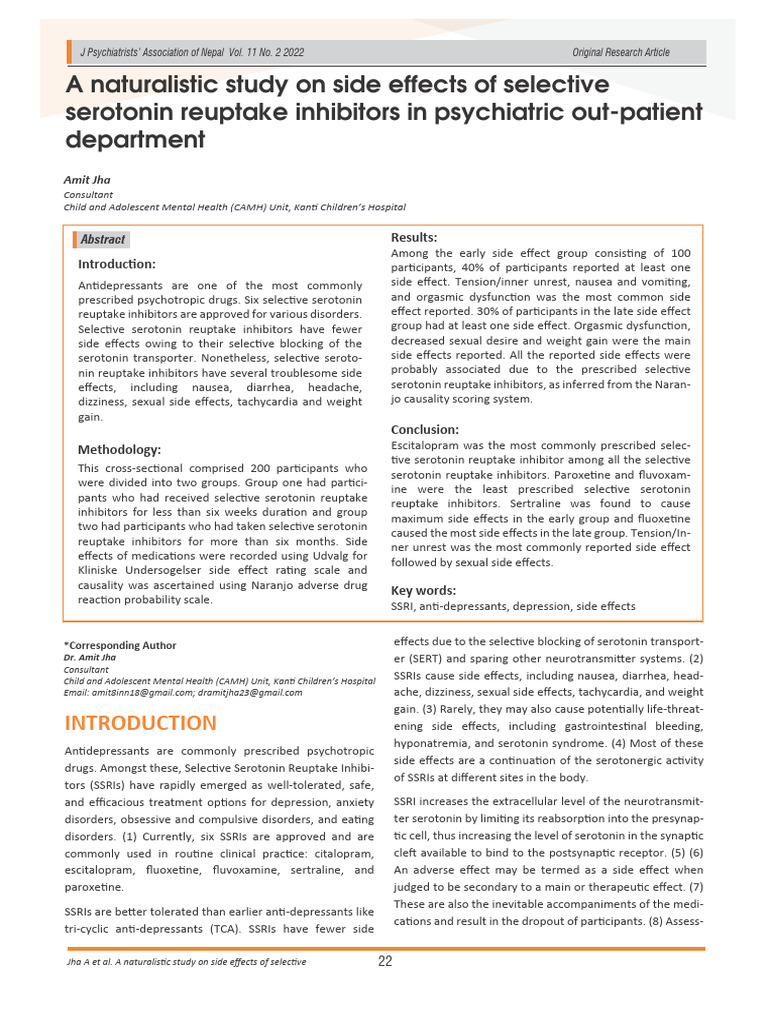 SSRIs Side Effects: A Naturalistic Study | PDF | Selective Serotonin ...