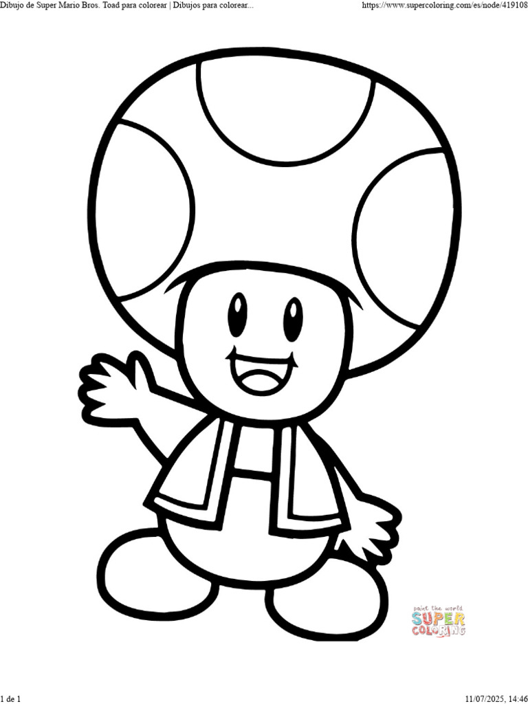 Dibujo de Super Mario Bros. Toad para Colorear Dibujos para Colorear ...