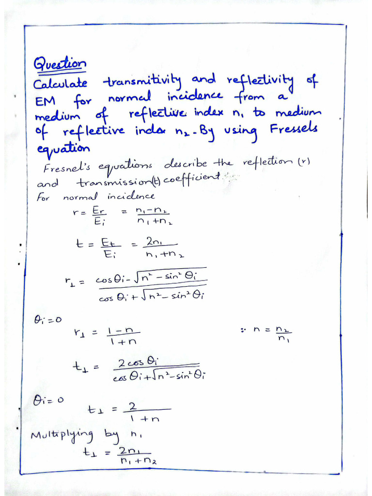 Fresnel Equations Assignment | PDF