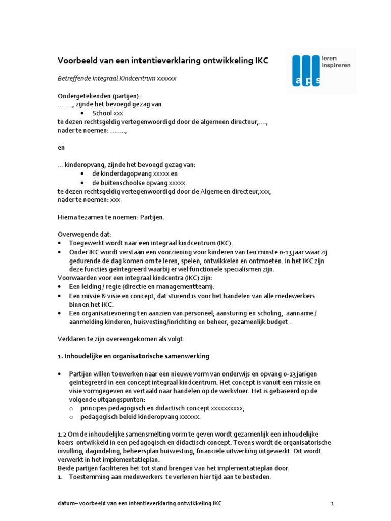 Voorbeeld Intentieverklaring Ontwikkeling IKC