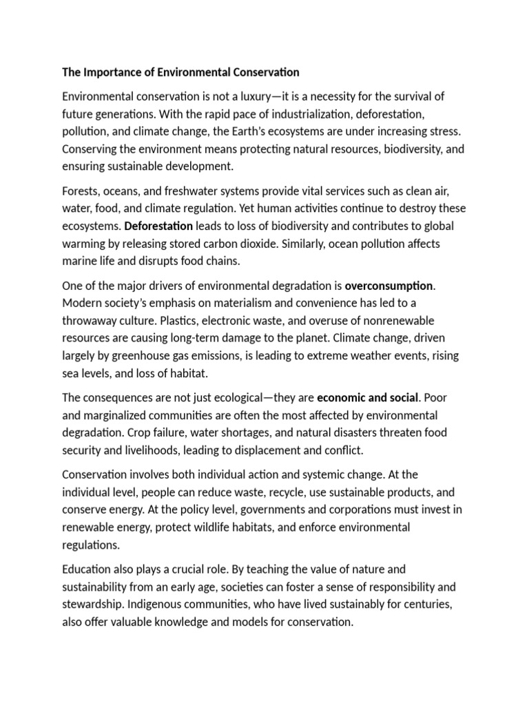 Necessity of Environmental Conservation | PDF