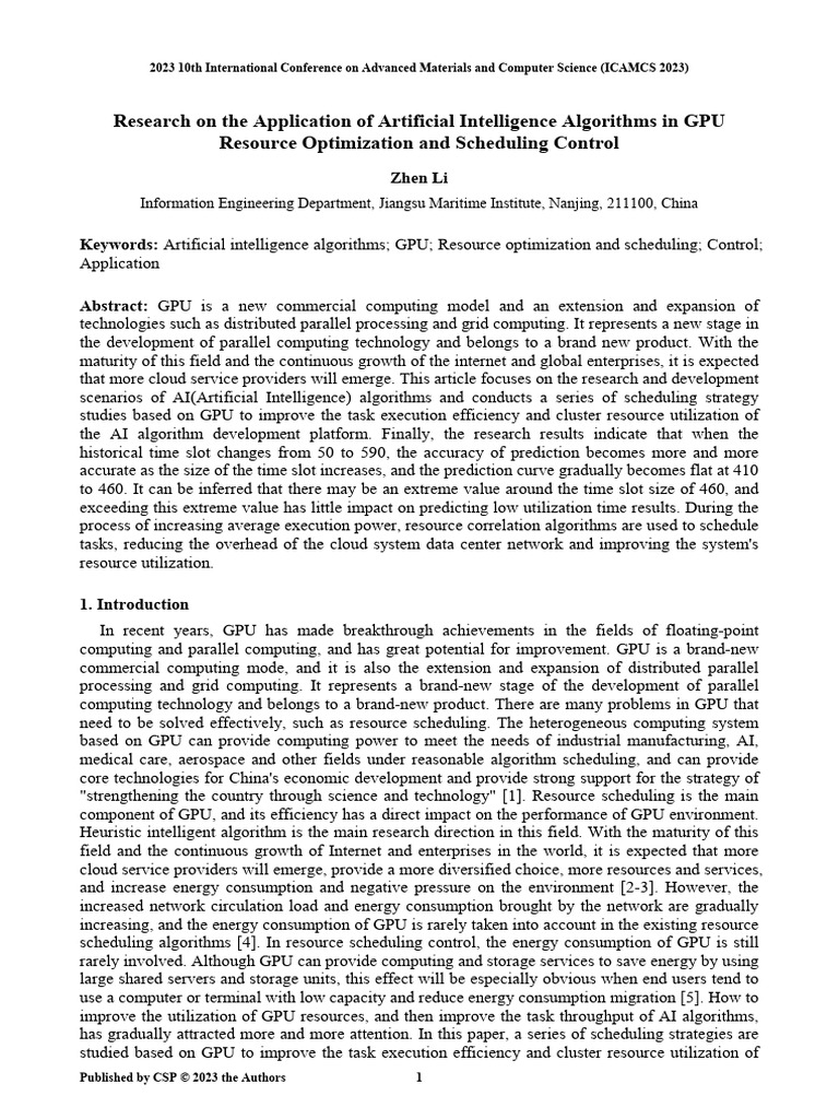 Research On The Application of Artificial Intelligence Algorithms in GPU | PDF | Artificial ...