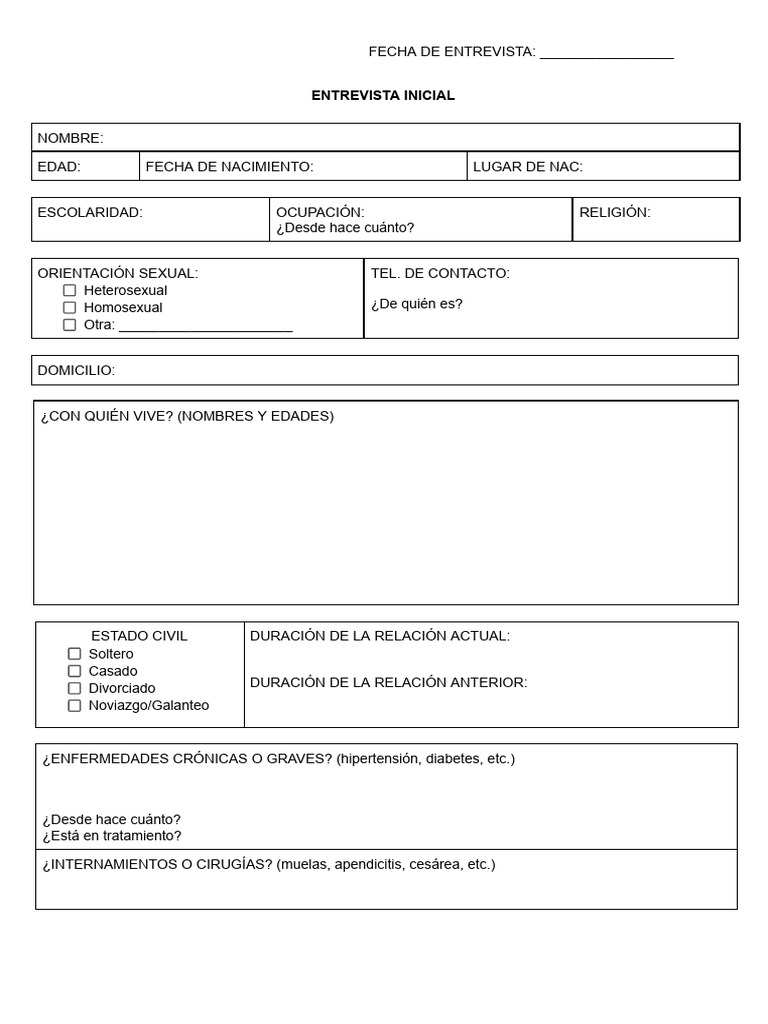 FORMATO - Entrevista Inicial | PDF | Enfermedades y trastornos ...