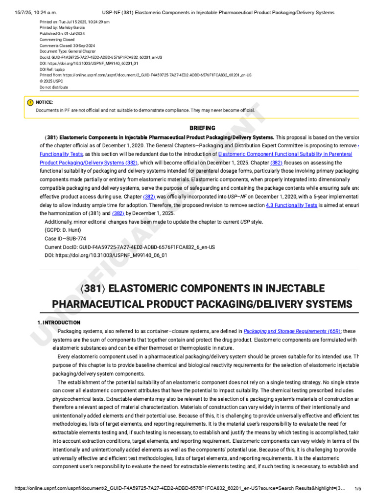 USP-NF 381 Elastomeric Components in Injectable Pharmaceutical Product ...