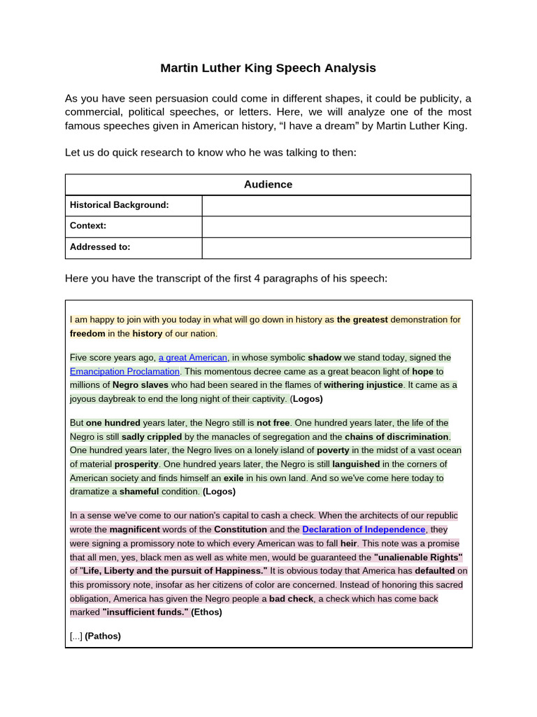 Martin Luther King Speech Analysis | PDF | Politics Of The United ...